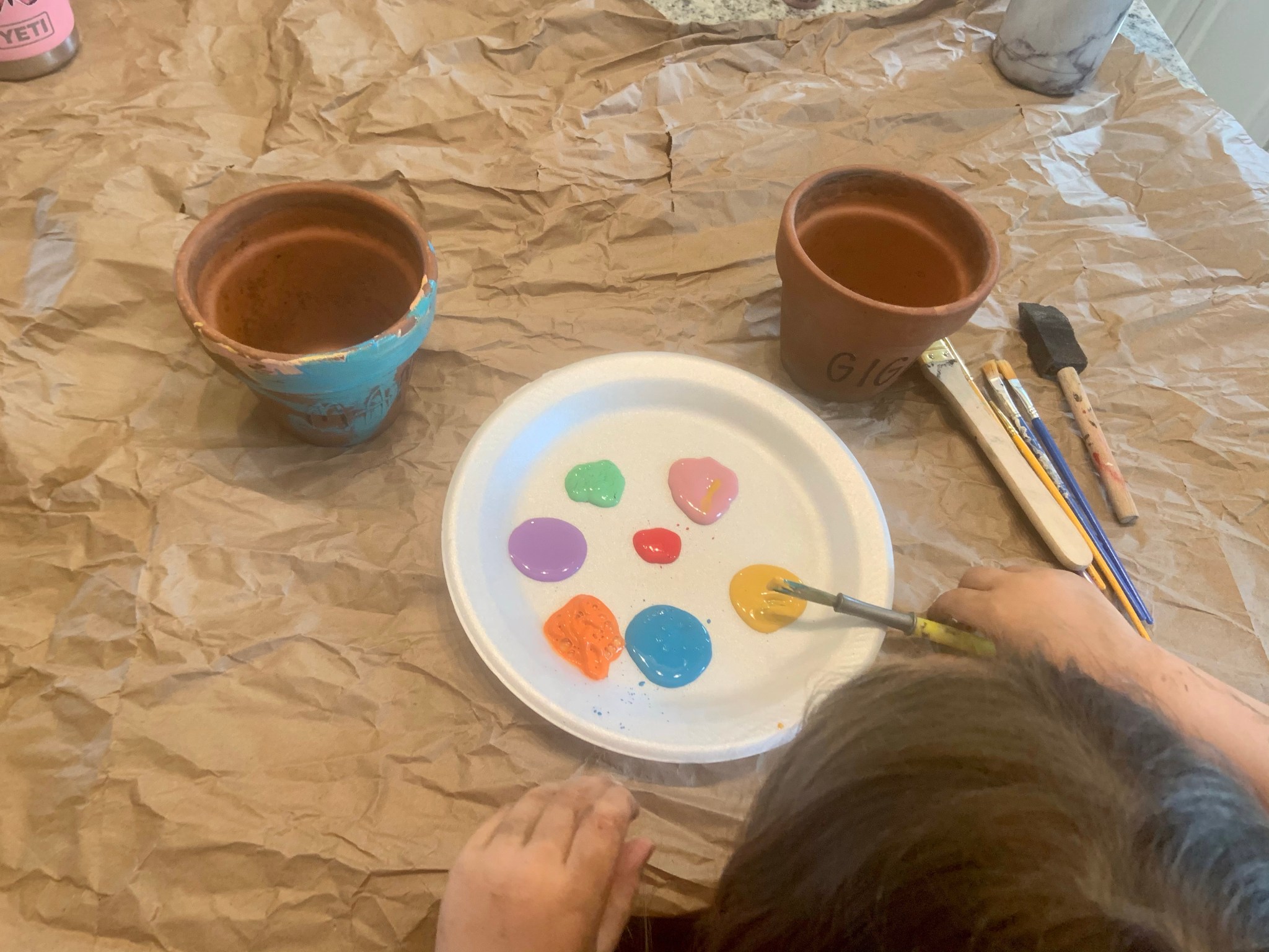 Toddler DIY: Painted Flower Pots | Grey Skies & Rainbow Highs