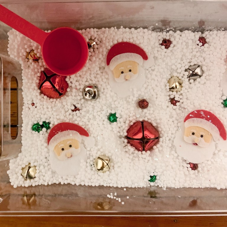 Christmas Sensory Bin | Grey Skies & Rainbow Highs